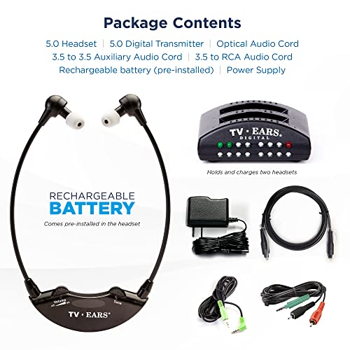 TV Ears Digital Wireless Headset System - Personal Volume Control, Quiet to Loud, Supports All TVs, Ideal for Seniors & Hearing Impaired, Infrared, Plug N' Play, No Pairing/Audio Delay, Dr Rec -11741, Black