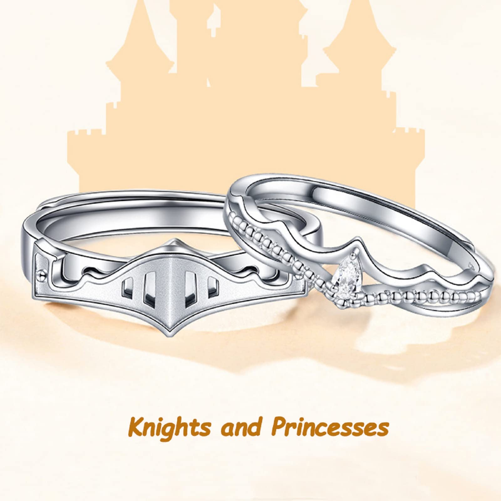 JASXEYO wedding ring sets for him and her,promise rings for couples,promise rings for her,matching rings for couples,dainty rings,Adjustable Princess and Knight Rings Set His and Hers (women's)