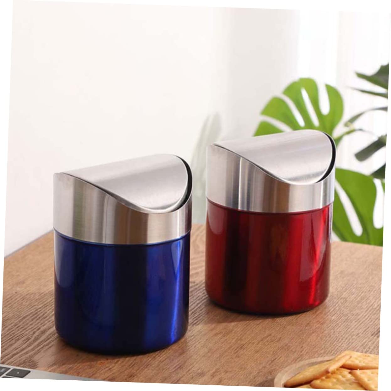 GATHINESS Desktop Trash Bin Stainless Steel Mini Waste Small Trash can with lid Small top Trash can top Garbage can Mini Trash Tiny Trash can top dust Office car Recycle