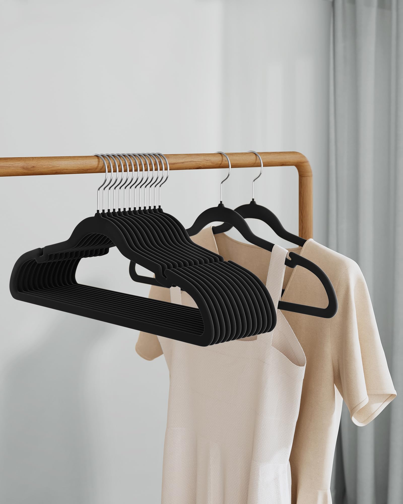 SONGMICS Velvet Hangers 60 Pack, Non-Slip Clothes Hangers, Suit Hangers with Shoulder Notches, Pants Bar, 360° Swivel Hook, Space-Saving, for Closet, Ink Black UCRF030B01