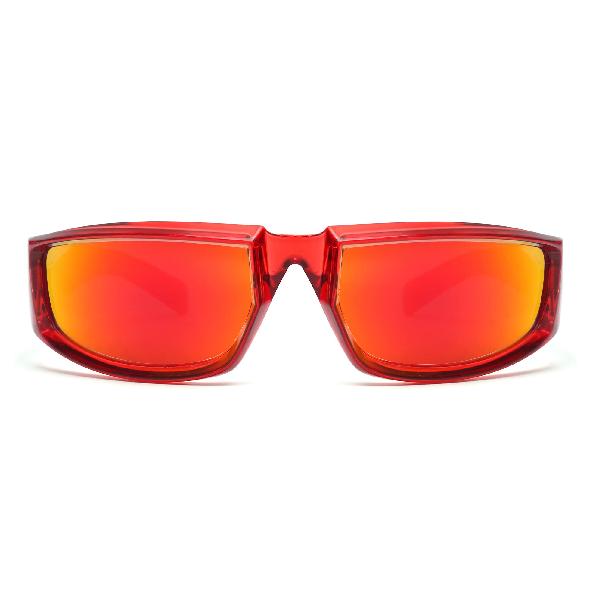 JM Wrap Around Y2K Sunglasses for Men Women Trendy Rectangle Futuristic Sports Shades Red/Red