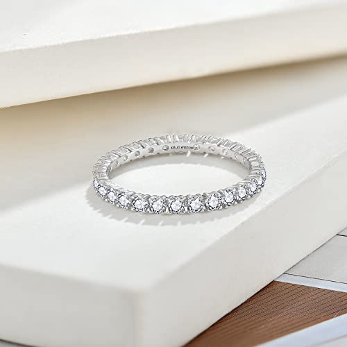 JO WISDOM 925 Sterling Silver 2MM Cubic Zirconia Eternity Ring for Women Size 5