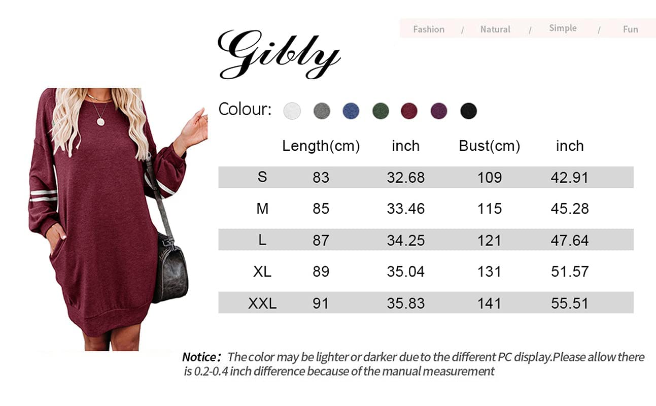 GIBLY Women's Sweatshirt Dress Casual Striped Long Sleeve Dress with Pockets