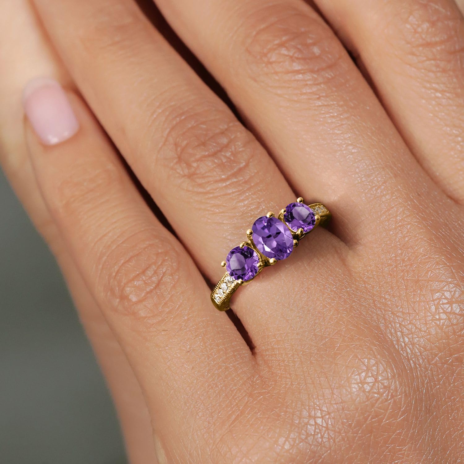 Gem Stone King 18K Yellow Gold Plated Silver Purple Amethyst Ring For Women (1.78 Cttw, Oval 7X5MM, Gemstone Birthstone, Available In Size 5, 6, 7, 8, 9)