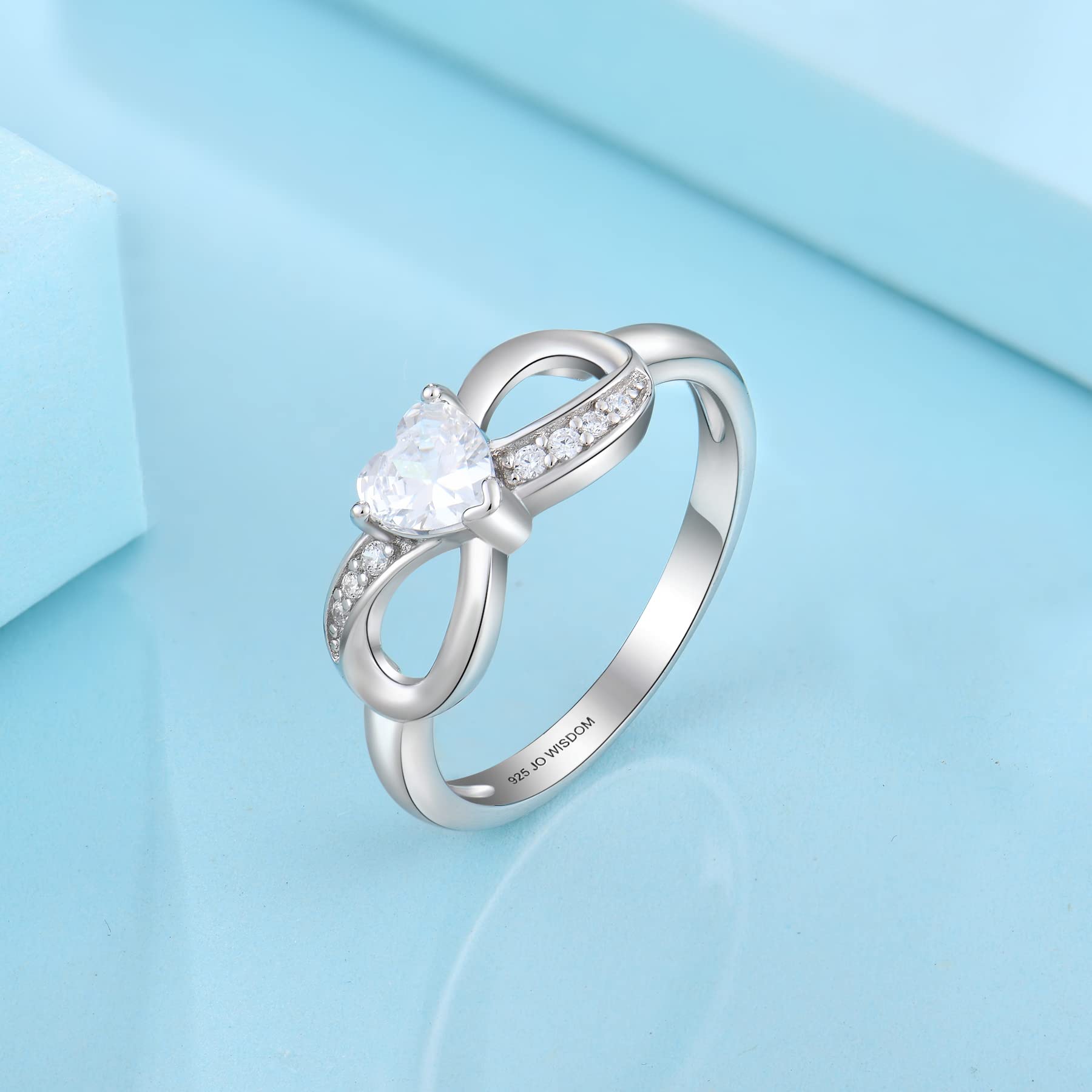 JO WISDOM Infinity Heart Promise Rings for Women 925 Sterling Silver Size 6