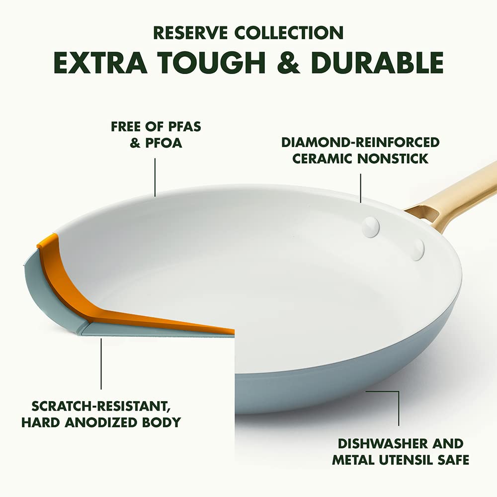 GreenPan Reserve Hard Anodized Healthy Ceramic Nonstick, 10 Piece Cookware Pots and Pans Set, PFAS-Free, Dishwasher Safe, Light Blue