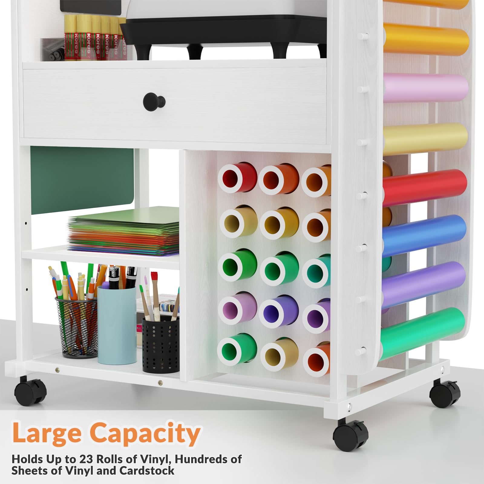 SEPTBOT Rolling Craft Storage Cart with Power Outlet and 23 Vinyl Roll Holders, Craft Rolling Storage Organizer Compatible with Cart Machines, Craft Organization and Storage Cart for Home Office