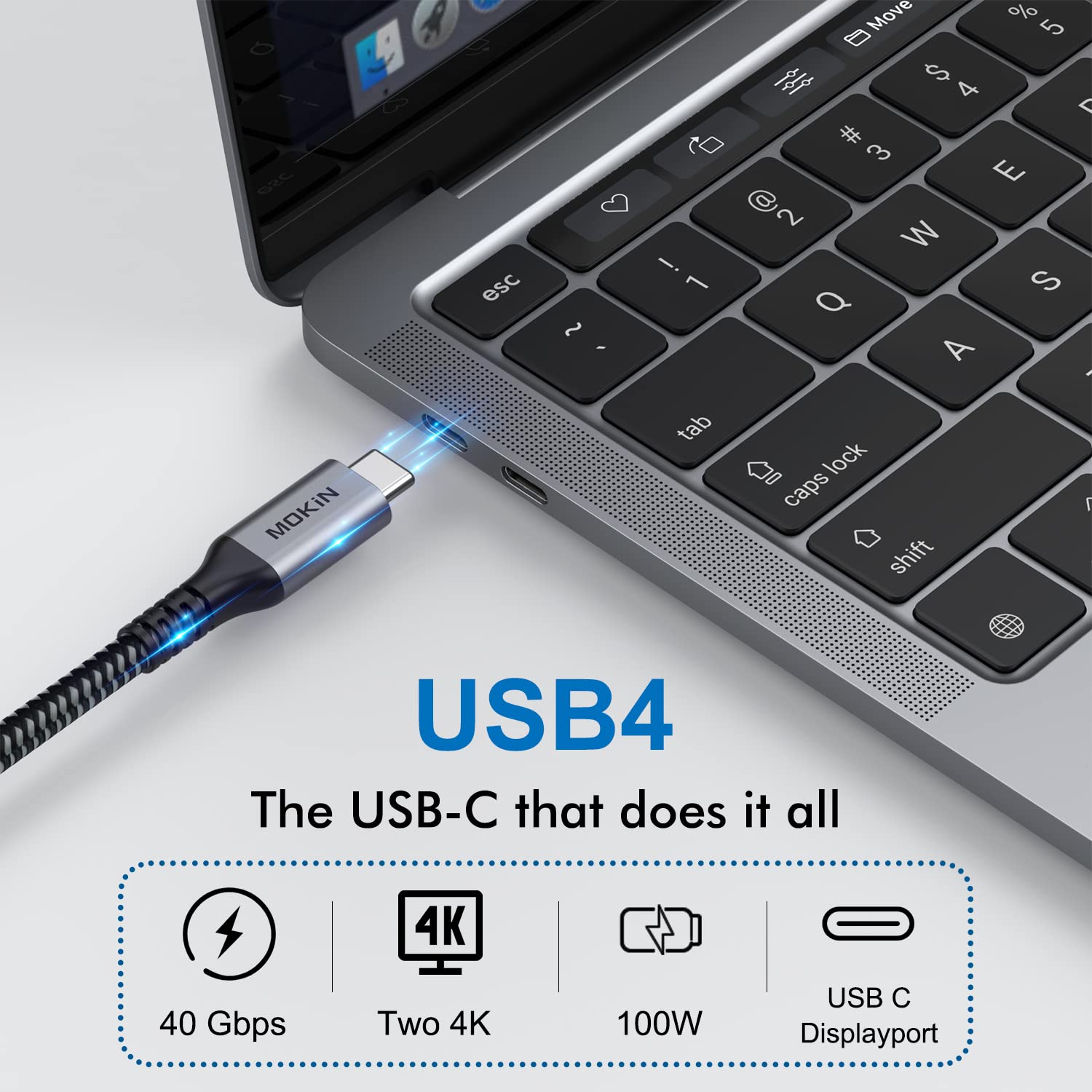 MOKiN USB 4 Cable 4ft, 40Gbps USB Cable with 100W Charging, Supports 5K or 8K Display, USB 4 Cable Compatible with MacBook, Hub, Docking, USB 4 and USB 3