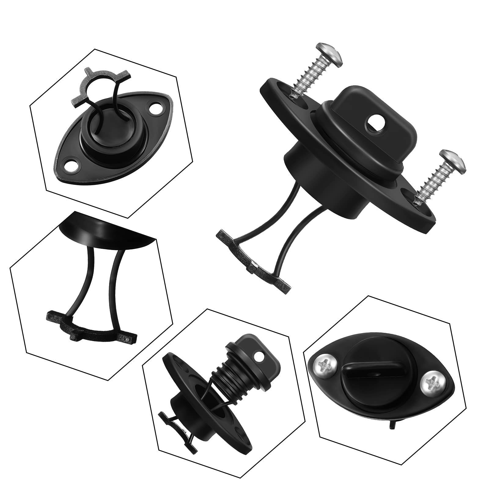 HESTYA 8 Pieces Kayak Drain Plug Kit Course Thread Drain Plug with 16 Pieces Screws Thread Drain Plugs Bung Screws Kit for Kayak Canoe Boat Replacement Accessories