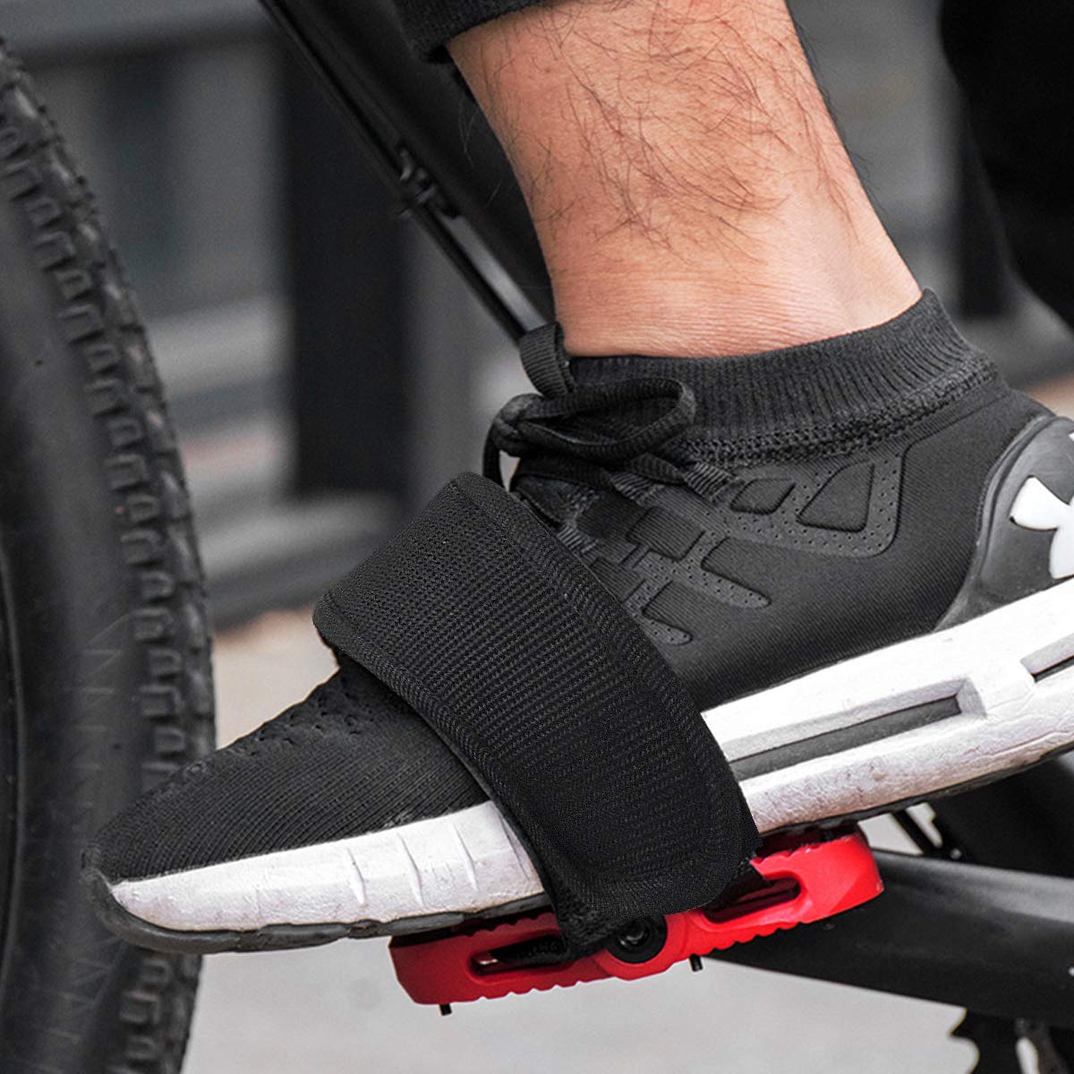 HQdeal 1 Pair Universal Bicycle Fixed Strap Anti-Slip Double Adhesive Pedal Toe Clip Strap Cycling Pedal Accessory (Black)