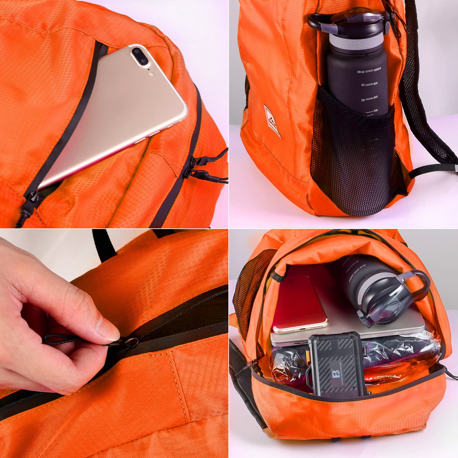 Hiking Backpack Ultra Lightweight Packable Camping Backpack Waterproof Travel Outdoor Hiking Daypack for Women Men(Orange 16L)