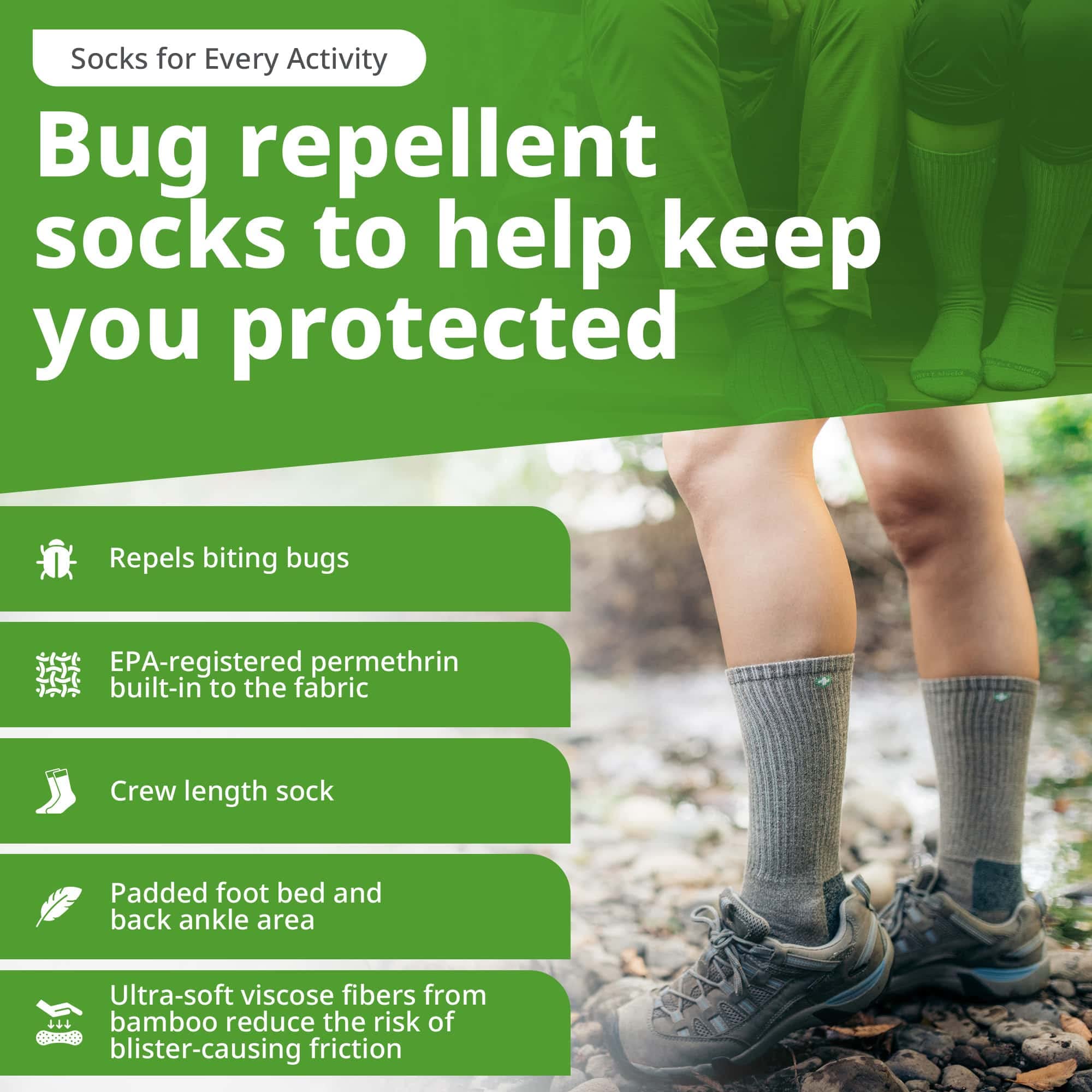 Insect Shield Lightweight Hiking Socks With Permethrin Bug Repellant - Protective Clothing for Men & Women, Charcoal, Medium