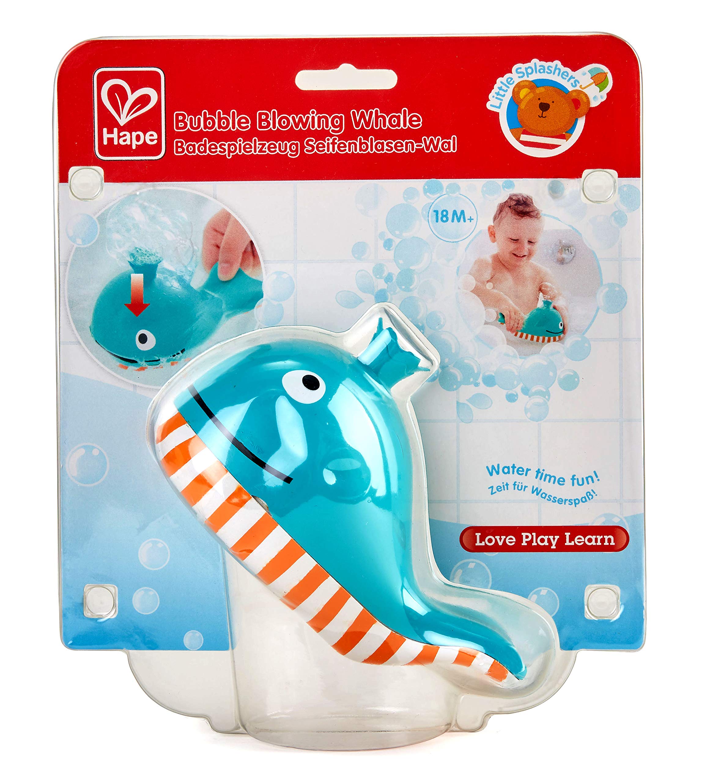 Hape Bubble Blowing Whale | Baby Squirt Toy for Bath Time Play, Blue, L: 5.7, W: 3.5, H: 3.5 inch
