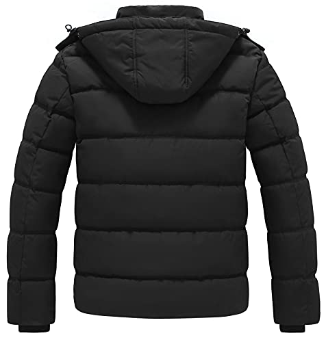 GGleaf Men's Puffer Jacket Down Winter Coat Insulated and Water-Resistant with Hood Removable Black Medium
