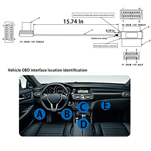 zipelo OBD2 16 Pin Splitter Extension, 2ft OBDII Extender Cable Adapter, 1 Male Plug and 2 Female Connectors, Extension Cord for Scan Tools and Diagnostic Reader, Universal for All OBD2 Vehicles