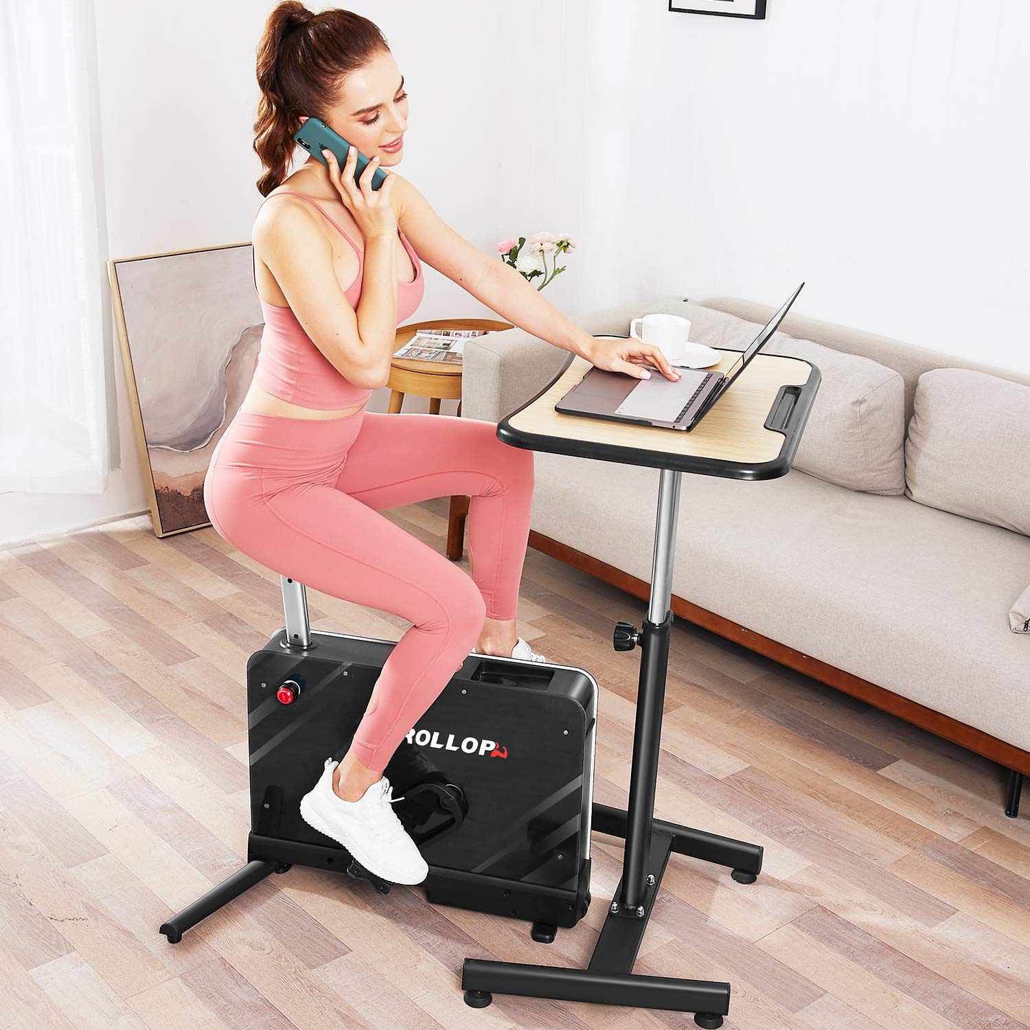 HIROLLOP Indoor Cycling Bike, Standing Desk Exercise Bike with Fully Adjustable for Home, Office, Sport and Workout Cardio(exercise bike with desk)