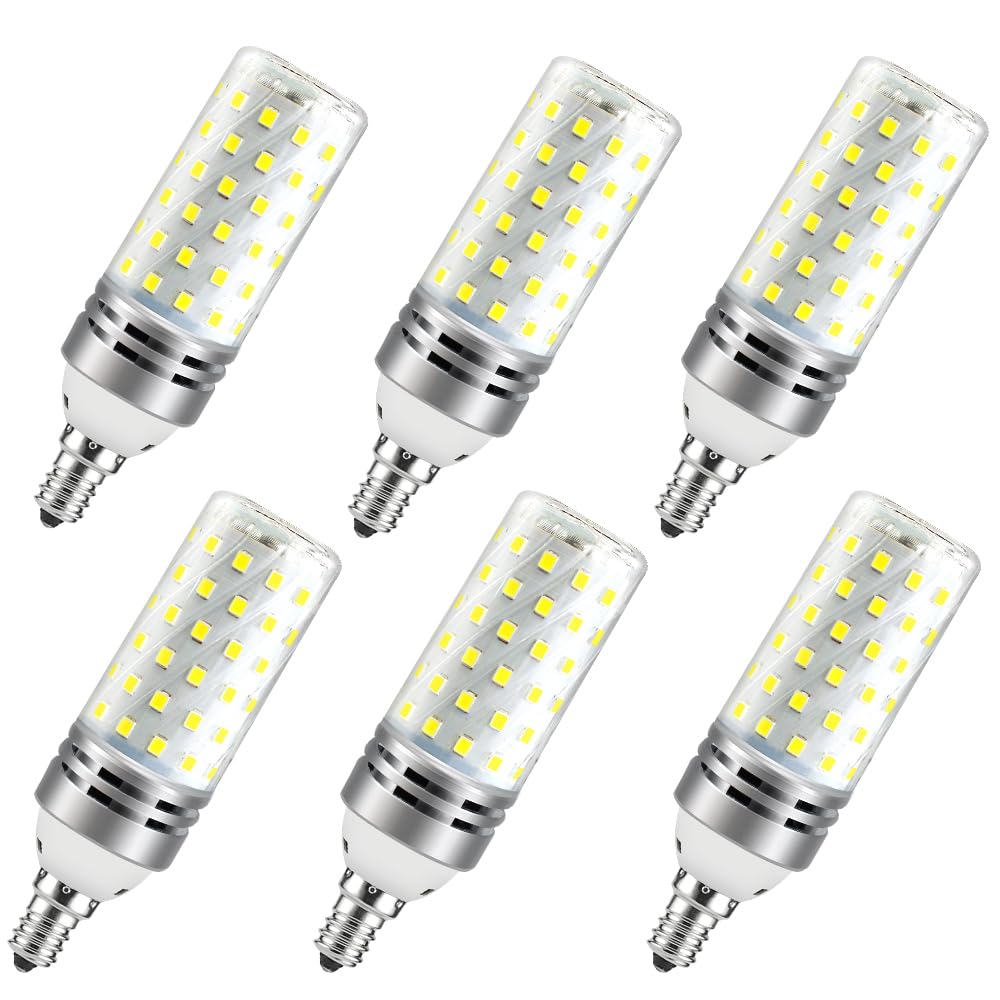 inShareplus E12 LED Corn Bulbs, Super Bright Daylight White 6000K, 16W Candelabra Light Bulbs, CRI80+, 1500LM 120W Equivalent, E12 Base LED Chandelier Bulbs, Non-Dimmable LED Lamp, 6 Pack