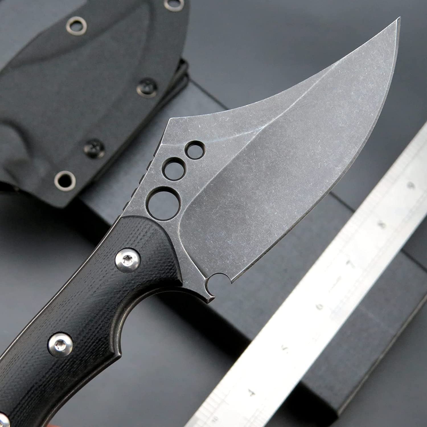 Gtkii GTK116 Fixed Blade Knife,D2 Steel Blade,Micarta Handle Scales Outdoor Survival Camping Fishing Claw Knife with Kydex Sheaths(black)