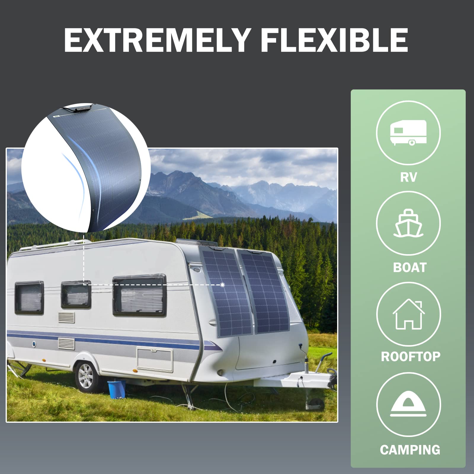 HQST Flexible Solar Panel, 100 Watt 12 Volt Monocrystalline Flexible Waterproof for RV, Boats, Cabin, Roofs, Uneven Surfaces