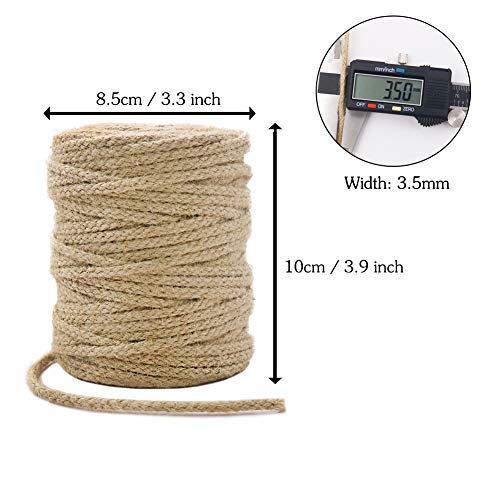Tenn Well Jute Twine, 200Feet 3.5mm Braided Jute Rope, Natural Twine String for Crafts, Gift Wrapping, Gardening, Macrame Projects