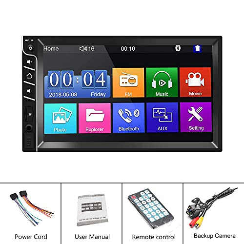 UNITOPSCI Double Din Car Stereo Receiver 7 Inch Touch Screen Bluetooth Hands-Free Car Radio with Backup Camera Remote Control Car MP5 Player FM AUX in USB TF Card Input Car Audio, Mirror Link