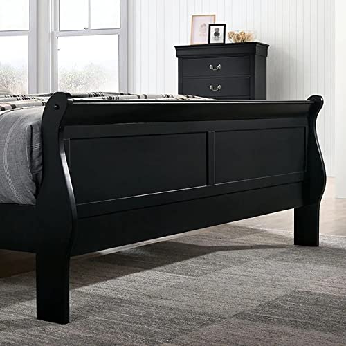GOUBISOB California King Size Solid Wood Bed Frame with headboard, Louis Phillipe Style Traditional Classic Sleigh Shape Bed Frame, Box Spring Required (Black, California King)