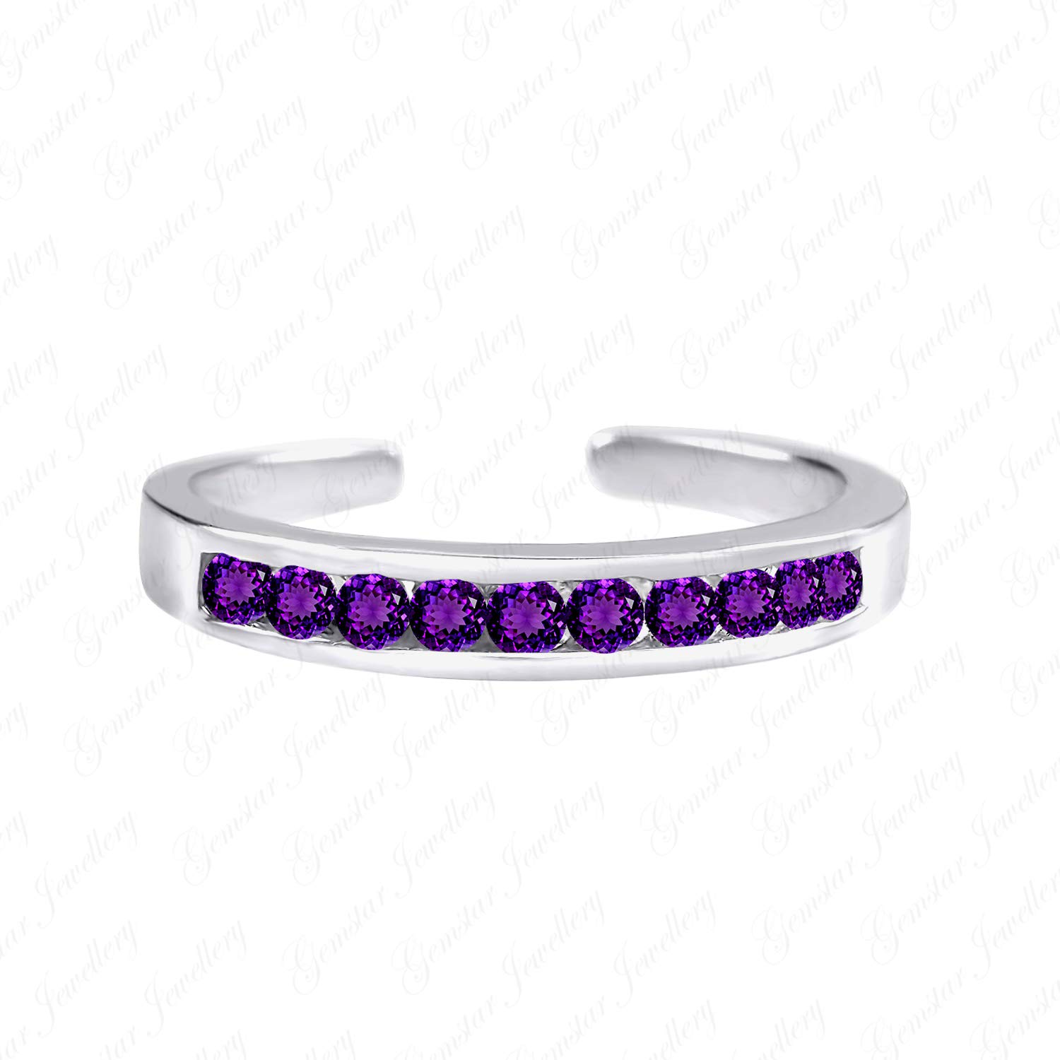 Gemstar Jewellery Classy Look Retro Toe Ring with Purple Amethyst 14k White Gold Plated 925 Silver