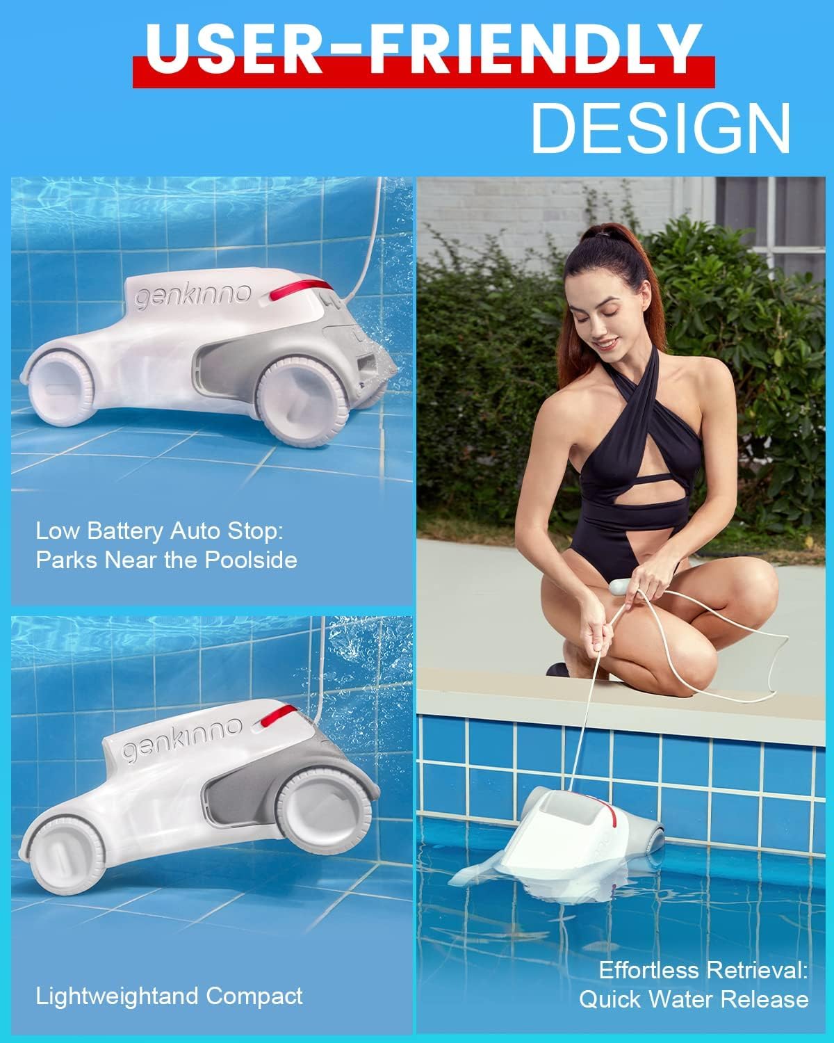 Genkinno Pool Cleaner Cordless Robotic Pool Vacuum: Automatic Pool Cleaners for Above/In Ground Swimming Pools - Smart Navigation Robot Pool Vacuum Cleaner Lasts 120 Mins for Efficient Cleaning