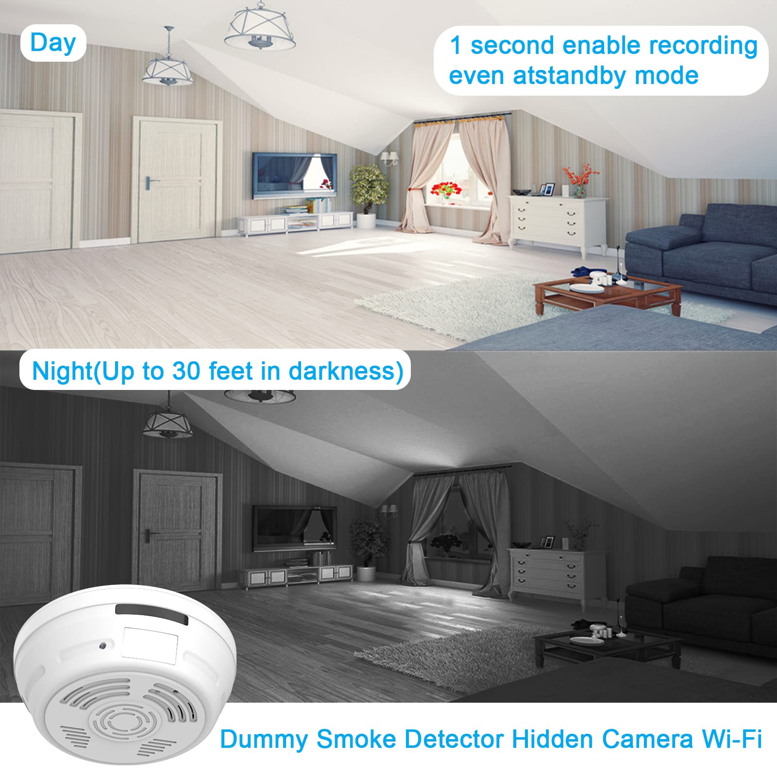 Hidden Camera,Smoke Detector Security Camera with Night Vision Motion Detection,1080P Security Cameras Indoor Wireless, Nanny WiFi Cam, 180 Days Battery Power Instant Alerts Real-Time View Nanny Cam