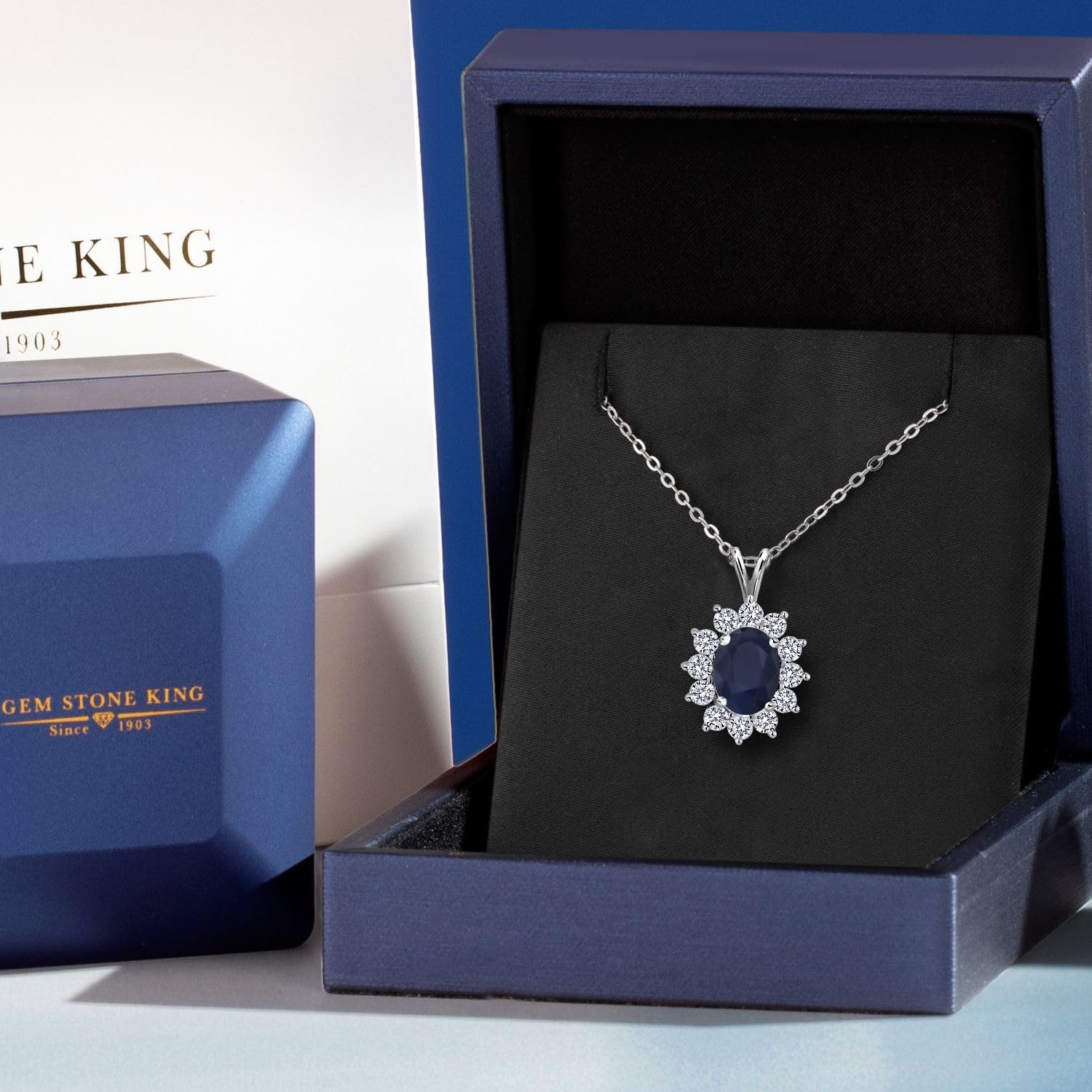 Gem Stone King 925 Sterling Silver Oval Gemstone Birthstone Necklace | Oval 8X6MM | Halo Pendant Necklaces for Women | with 18 Inch Silver Chain