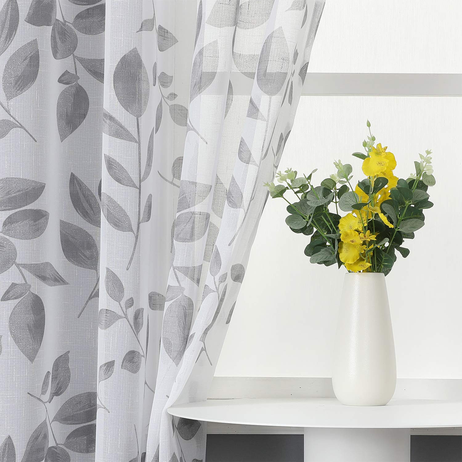 Haperlare Leaves Printed Kitchen Curtain Valance, Floral Leaf Pattern Sheer Valance Curtains for Kitchen Cafe Curtains Linen Textured Look Bathroom Window Curtains, 52" W x 15" L, Taupe, One Panel