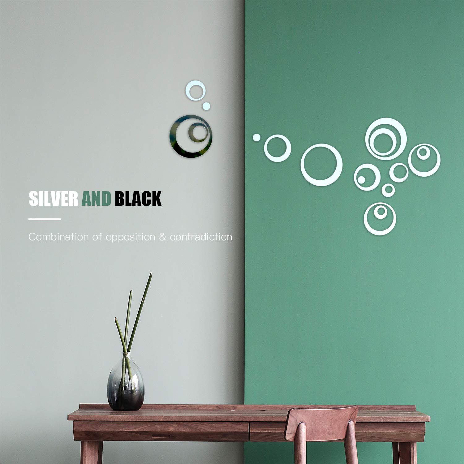 HOODDEAL Acrylic Mirror Style Removable Decal Vinyl Art Wall Sticker Home Decor (48 PCS, BlackGold)