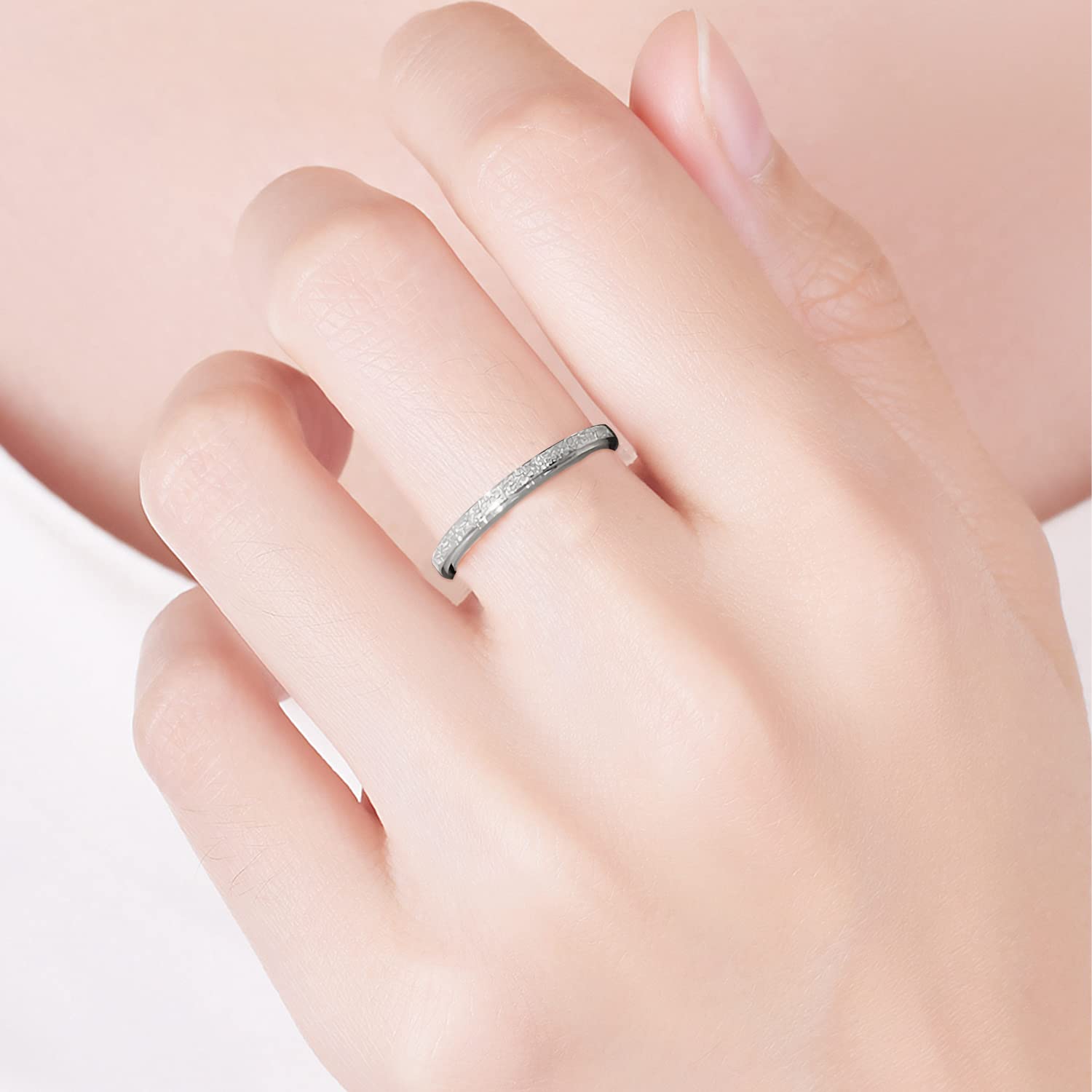 HX SHARE Gold Rings for Women Frosted Stainless Steel Women's Statement Rings 2mm Women's Stacking Rings Size 6 to 9(Not Turnable)