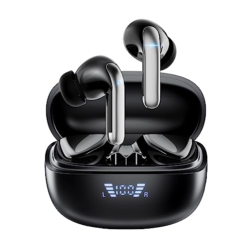 Wireless Earbuds, Bluetooth 5.3 Headphones 40H Playtime with 4 ENC Noise-Cancelling Mic, LED Digital Display Charging Case, Deep Bass IPX7 Waterproof Earphones Stereo Headset for Android iOS Black