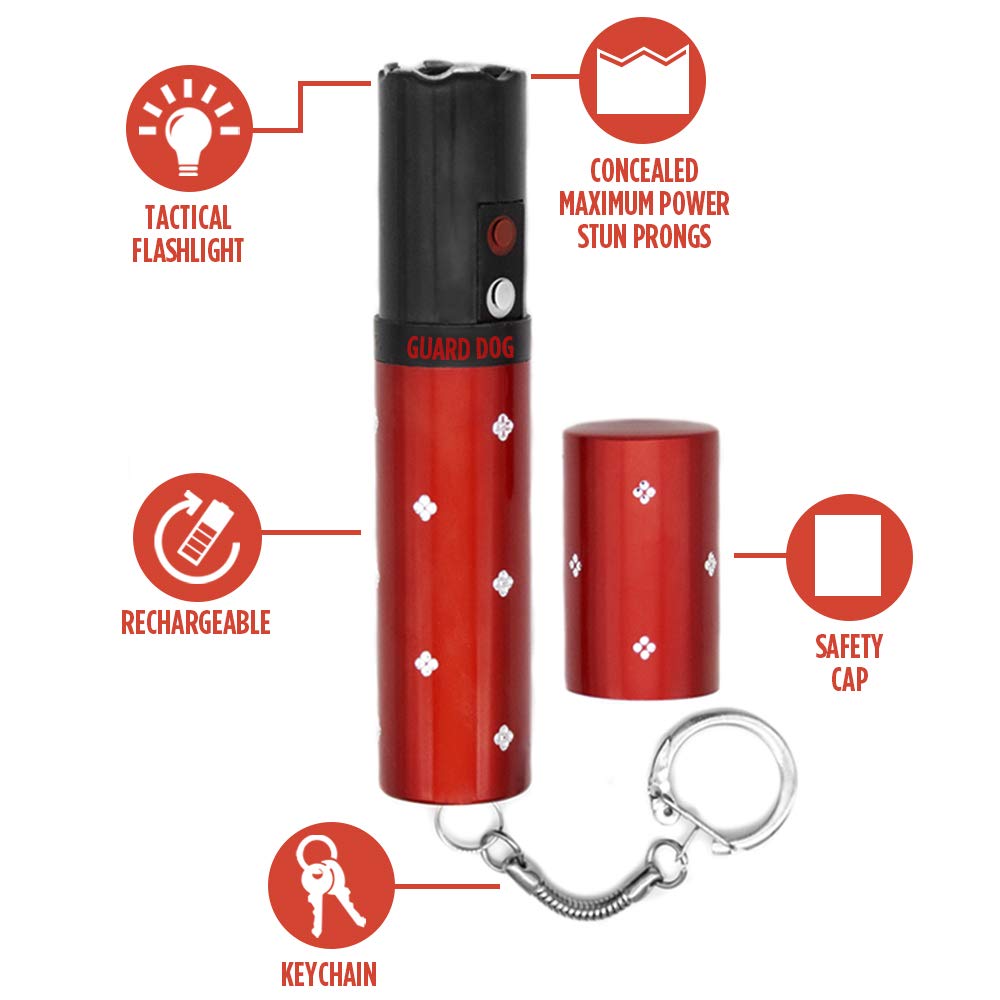 Guard Dog Security Elektra Lipstick Stun Gun for Women, Maximum Voltage - Police Strength, 100 Lumen Flashlight. Keychain. Rechargeable. Wall Charger Included (2-Pack Red)