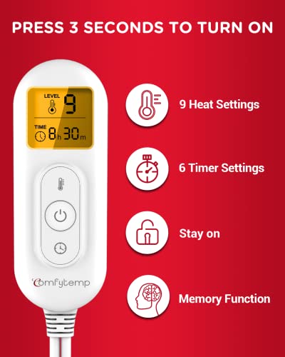 Upgraded Heating Pad for Back Pain Relief, Comfytemp XL Electric Heated Back Wrap with Strap, 9 Heat Settings, 5 Auto-Off, Stay On, Backlight for Cramps, Waist, Lumbar, Abdomen, 15"x 24" - Washable