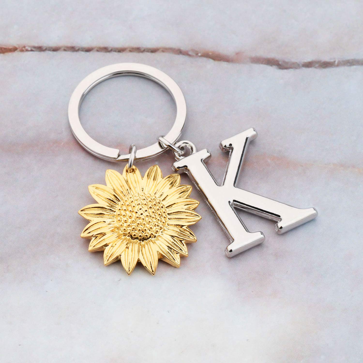 Gzrlyf Sunflower Keychain with Letter Charm Initial Gifts(K)