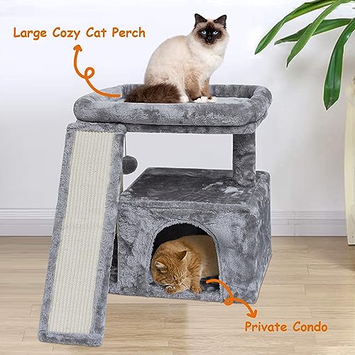 SIYIPURR Small Cat Tree for Indoor Cats,Cat Tower with Cat Scratching Post and Board,Cat House with Cat Perch for Kitten, Cat Condo,Stable Cat Stand (Light Grey)