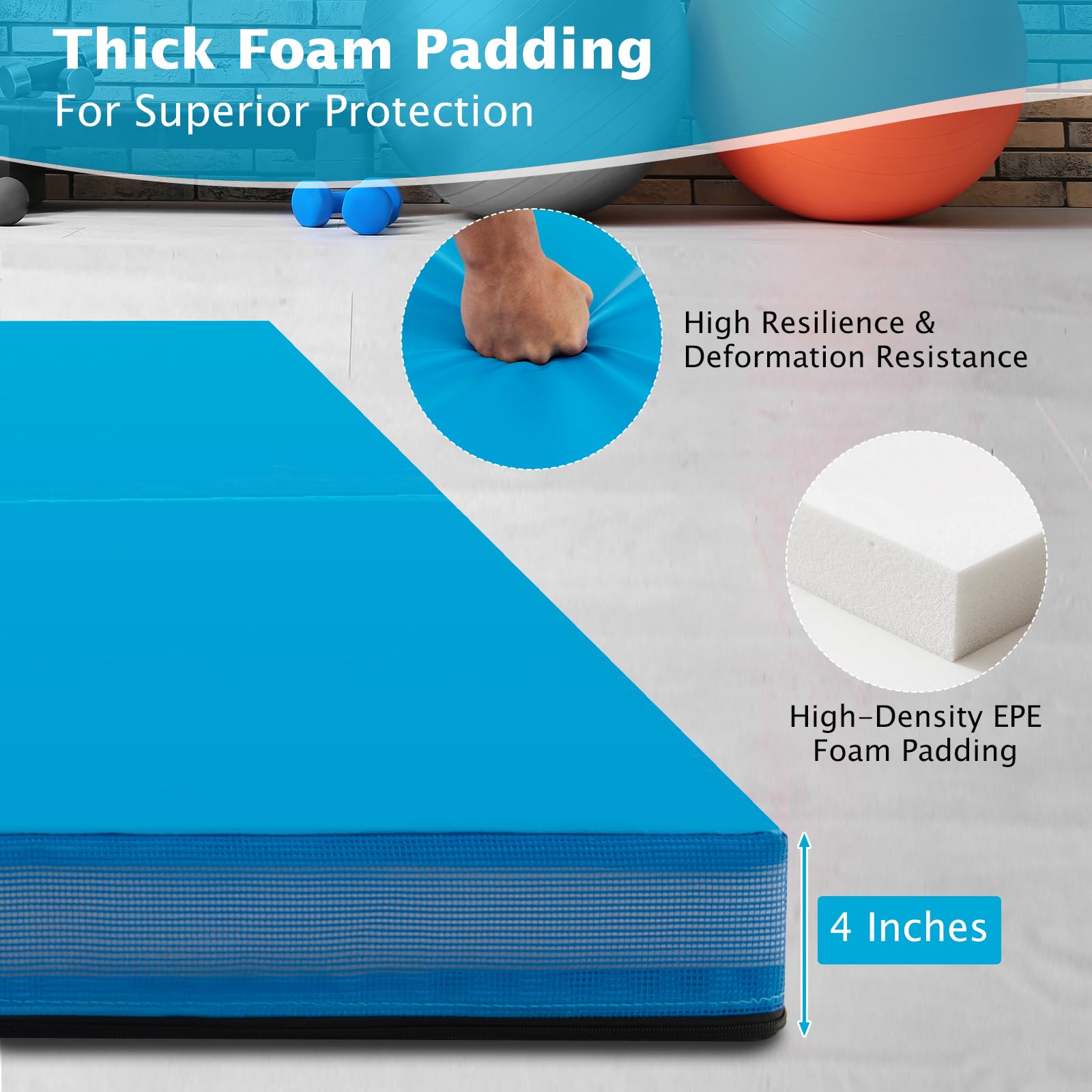 Giantex 4" Thick Folding Gymnastics Mat, 4' x 4' Tumbling Mat with Carry Handles, Bio-Folding Gym Mat for Kids, Cheer Mat for Tumbling, Tumble Mat for Gymnastics (Navy)