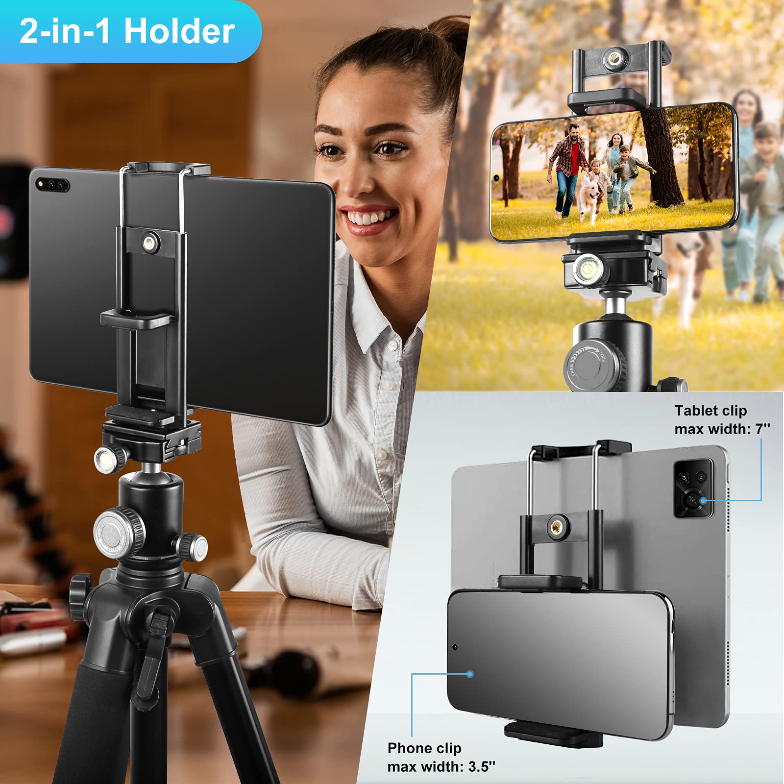 Instafoto 74'' Camera Tripod with Full Aluminum Ball Head, DSLR Tripod for Camera Canon Nikon with Quick-Release Plate, Phone/Tablet Holder & Carry Bag, Max. Load 17.6 lbs/ 8 kg