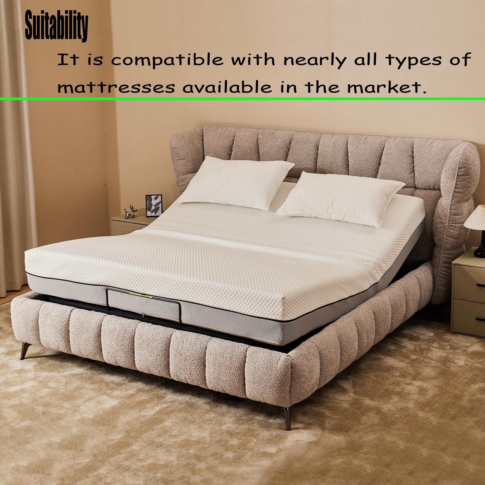 Gustonhon Electric Adjustable Bed Base,Bed Frame with Wireless Remote,Zero Gravity Ergonomic Bed Base with Head and Foot Incline,Memory Pre-Sets,Quiet Motor for Adults Seniors (King)