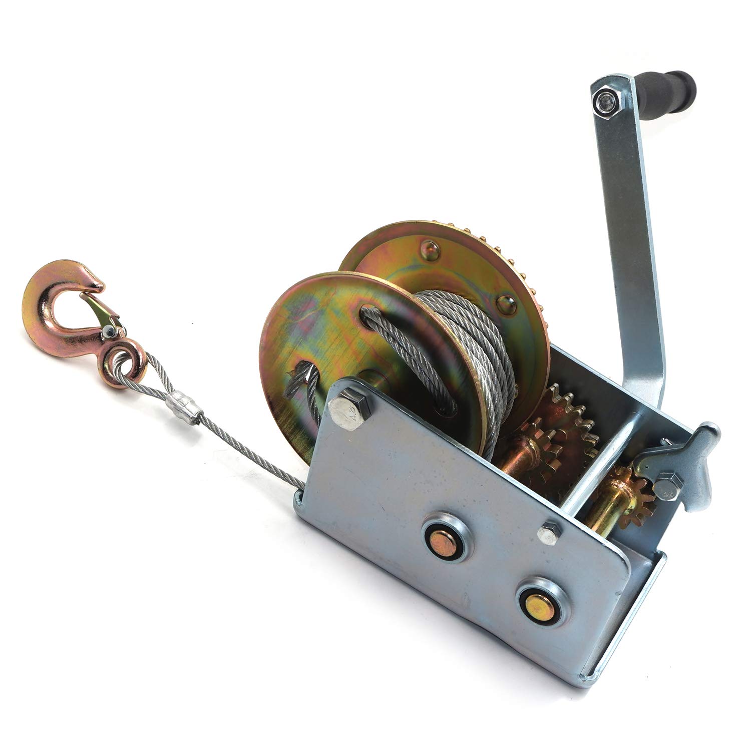 HTTMT- 2000Lbs Dual Gear Hand Winch Towing Boat Trailer w/ 33FT Steel Cable Hand Crank [P/N:ET-TOOL003-BY20 w/Cable-RAW]