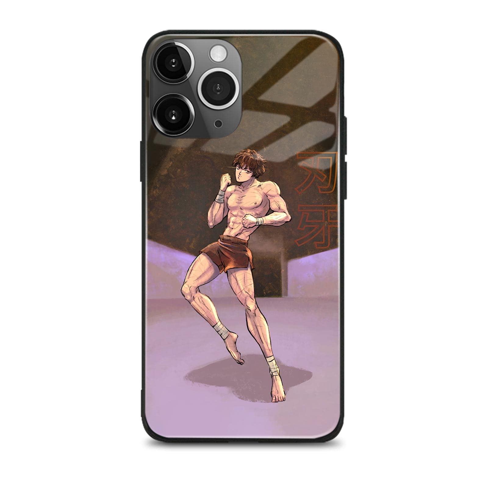 HEMINJYJEF Japanese Anime Anti-Drop Shell Cover Manga Pattern Non-Slip Glossy Glass Cell Phone Protective Case (for iPhone 11 Pro Max,Baki Hanma)