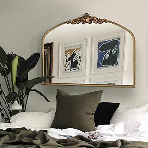 WAMIRRO Arched Mirror,Gold Traditional Vintage Ornate Baroque Mirror,Antique Brass Mirror for Entryway/Fireplace/Living Room/Hallway/Bathroom.36“X30“ Gold