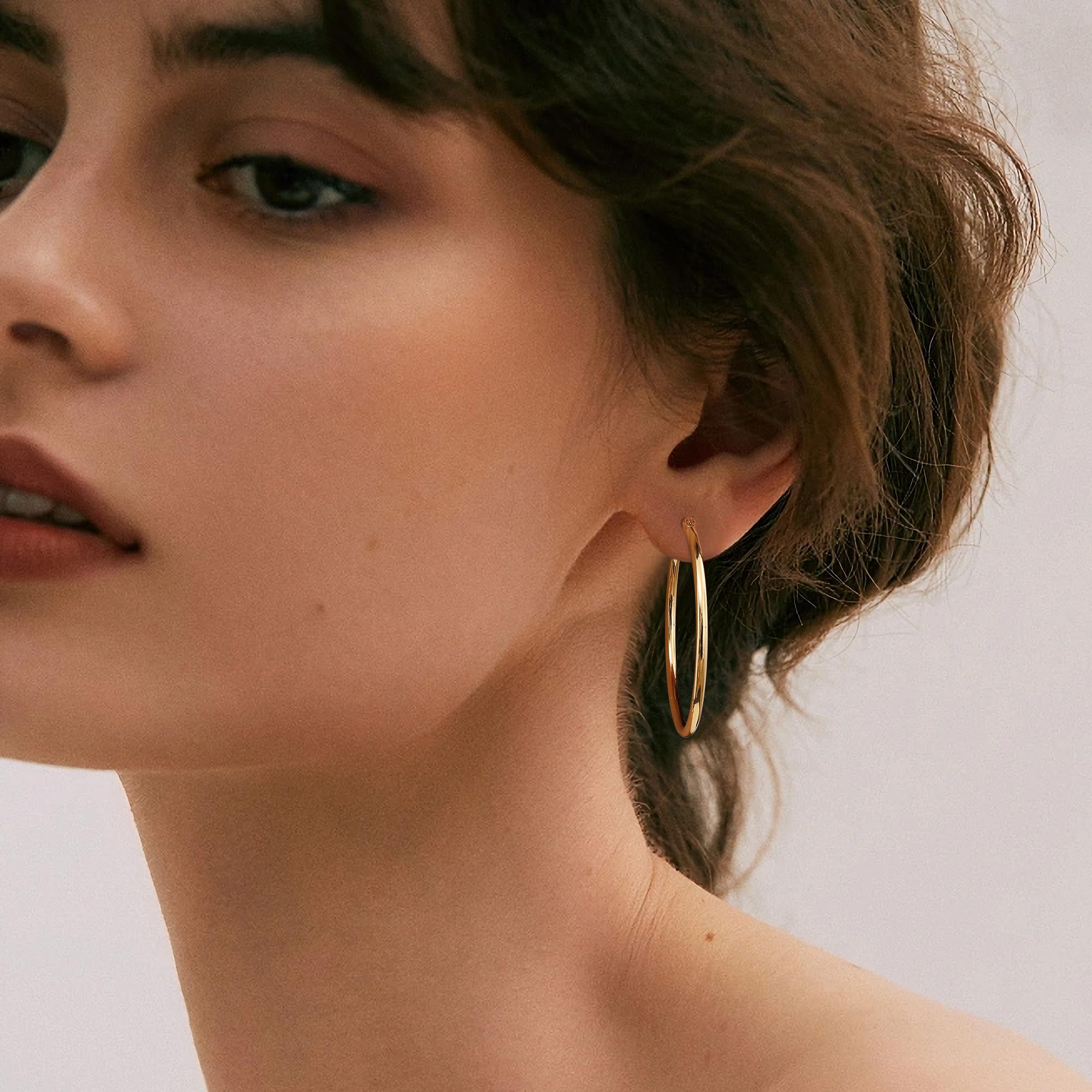 Gacimy Gold Hoop Earrings for Women, 14K Gold Plated Hoops with 925 Sterling Silver Post, Yellow Gold 40mm Medium
