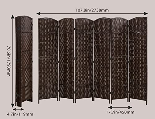 Room Divider 6 Ft Folding Wall Divider with Diamond Woven Fiber, Indoor Portable Room Partitions and Dividers for Room Separation,Rattan Room Dividers and Folding Privacy Screens,Brown(6 Panel)
