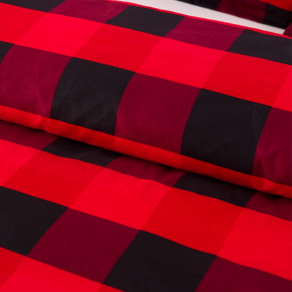 Zhiyuan Red and Black Buffalo Plaid Microfiber Duvet Cover Set with 2 Pillow Shams, Queen