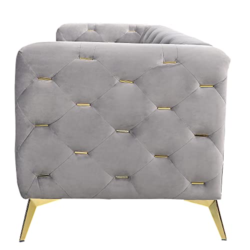 QHITTY Chesterfield Sofa, 84'' Modern 3 Seater Velvet Accent Couch with Square Arms and Metal Tufted Button, Metal Legs for Living Room, Office, Bedroom (Grey)