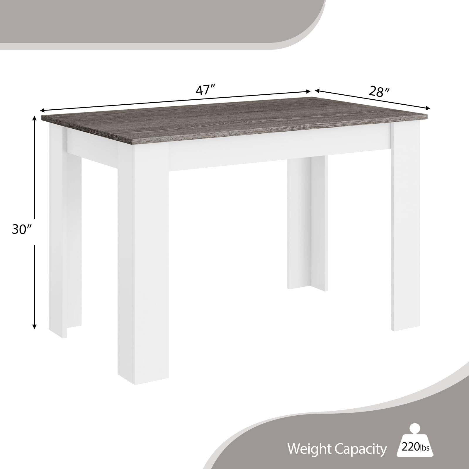 Giantex Wooden Dining Table, Modern Kitchen Table for 4, Rectangular Dinner Table for Kitchen, Dining Room, Living Room, Home Dinette Furniture, 47" L x 28" W x 30" H, (White & Dark Gray)