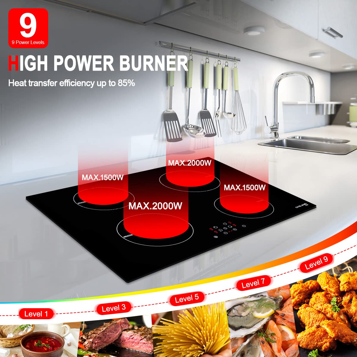 GASLAND Chef Induction Cooktop 30 Inch, Built-in Electric Cooktop 4 Burners Electric Stove Top, Sensor Control Induction Hob with Child Safety Lock and Timer 240V